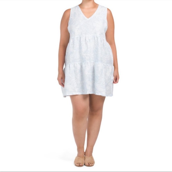 Tahari | Dresses | Tahari Blue White 0 Linen Plant Dress | Poshmark